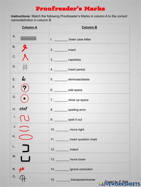 Proofreading Marks Worksheet For 5th 6th Grade Lesson Planet