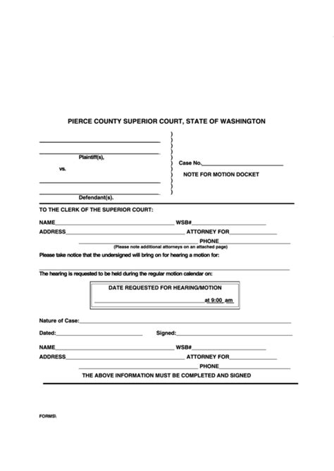 Fillable Note For Motion Docket Printable Pdf Download