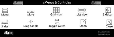Ui Icons Set For Menus And Controls Grid List Sidebar Menu Slider