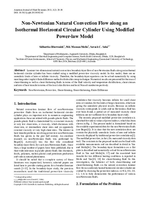 Pdf Non Newtonian Natural Convection Flow Along An Isothermal Horizontal Circular Cylinder
