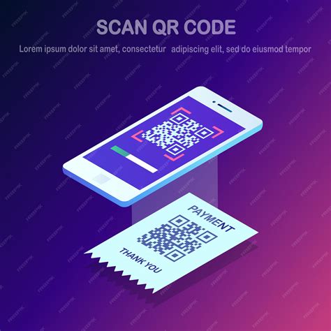 Qr 코드를 전화로 스캔하십시오 3d 아이소 메트릭 스마트 폰 모바일 바코드 리더 지불 영수증이있는 스캐너 스마트 폰으로