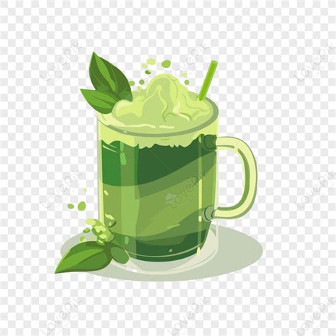 흰색 배경 만화에 잎 벡터 일러스트와 함께 녹색 음료 벡터클립 아트말차 Png 일러스트 무료 다운로드 Lovepik