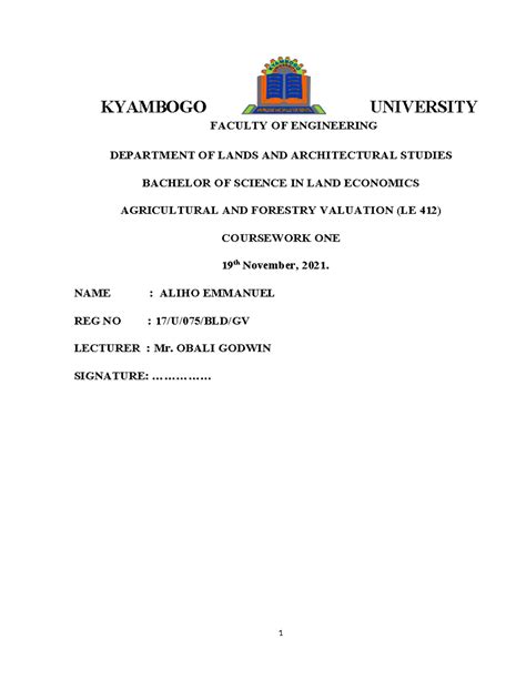 Agriculture Valuation Coursework One Le 412 Kyambogo University