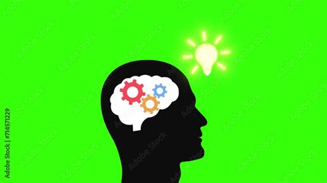 Brain Thinking Idea Light Bulb Animation Brain Head Gear Spinning