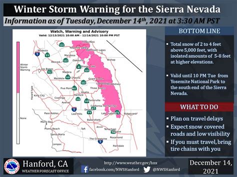 Winter Storm Warning For The Sierra Nevada Until Tuesday Evening