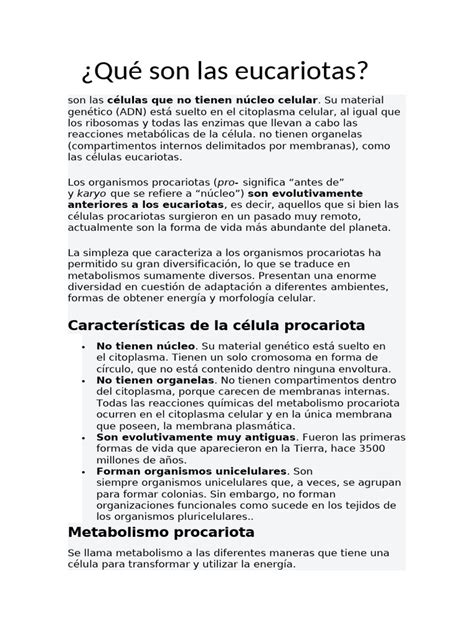 Qué Son Las Eucariotas Pdf Biología Celular Procariota