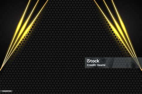 검은 탄소 벌집 그리드에 황금 빛라인추상 삼각형 검은 모양 현대 럭셔리 미래 기술 배경 어두운 금속 질감 노랑에 대한 스톡 벡터 아트 및 기타 이미지 Istock