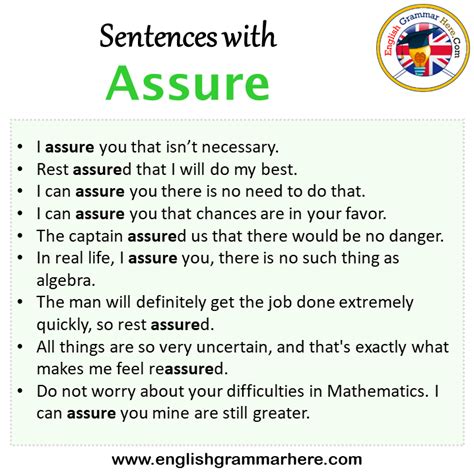 Sentences With Assure Assure In A Sentence In English Sentences For Assure English Grammar Here