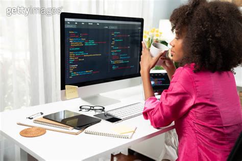 Young Working African Woman Creating Coding Website Developer
