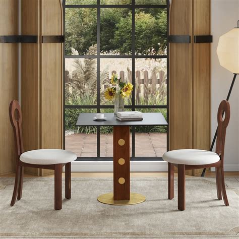 Modern Square Dining Table 33 5 Sintered Stone Table With Wooden Leg