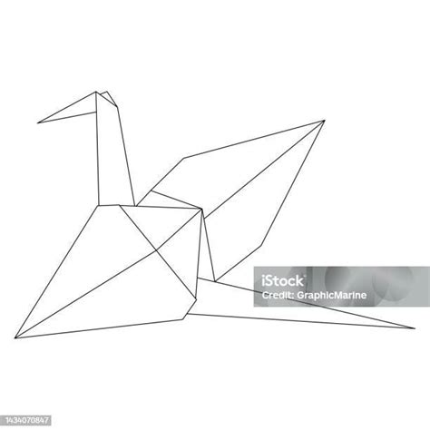 오리가미 크레인 벡터 윤곽선 일러스트 아이콘은 흰색 배경에 고립되어 있습니다 인포 그래픽 웹 사이트 또는 응용 프로그램을위한