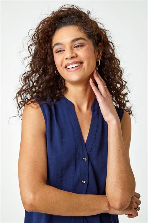 Navy Sleeveless Button Through Blouse Roman Uk