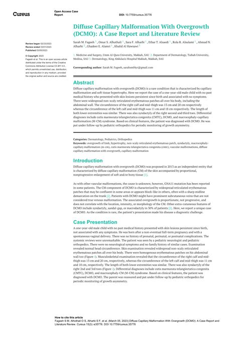 Pdf Diffuse Capillary Malformation With Overgrowth Dcmo A Case