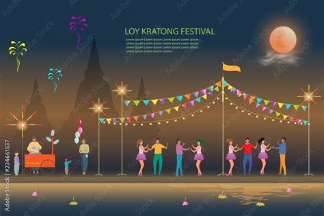 Loy Krathong Festival Background Design Kratong On The River Full Moon