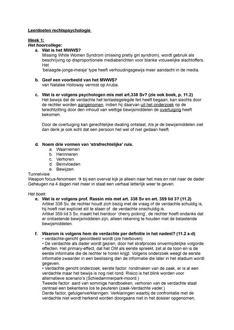 Samenvatting Rechtspsychologie En Ethiek Leerdoelen Week 1 7