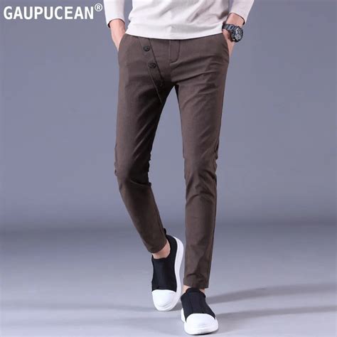 Men Pencil Pants 92 Cotton 8 Spandex Spring Autumn Winter Coffee