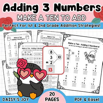 Make A Ten Adding Numbers Worksheets Printable Easel Valentine S Day