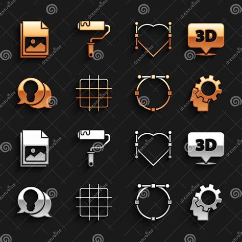 set grid graph paper speech bubble with text 3d human head gear