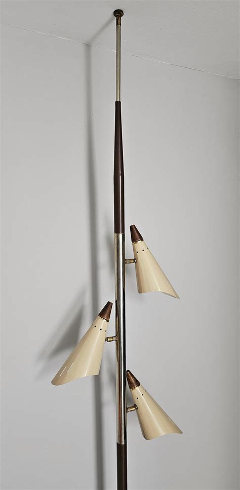 Mid Century Tension Pole Lamp With Three Shades Attr To Stilnovo Italy 1960s For Sale At 1stdibs