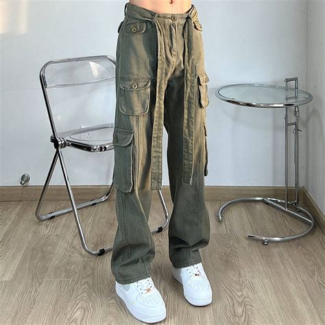 Mnserno High Street Design Multi Pocket Loose Straight Pants American