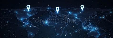 Stylized World Map With Location Pins And Abstract Connections Revealing Global Network And