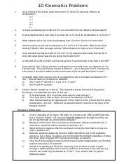 1D Kinematics Problems Remake Doc 1D Kinematics Problems 1 2 A Car In Front Of The Babe