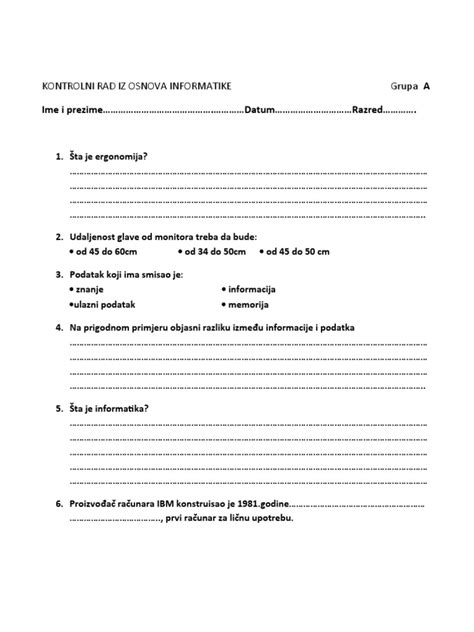 Kontrolni Rad Iz Osnova Informatike Grupa A Pdf