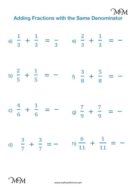 Adding Fractions With Common Denominators Maths With Mum
