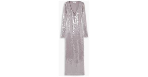 16arlington Solaria Sequined Stretch Tulle Maxi Dress In Gray Lyst