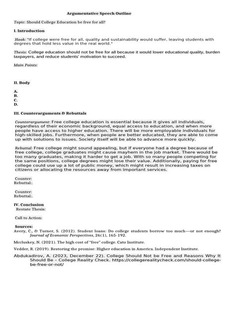 Argumentative Speech Outline Pdf