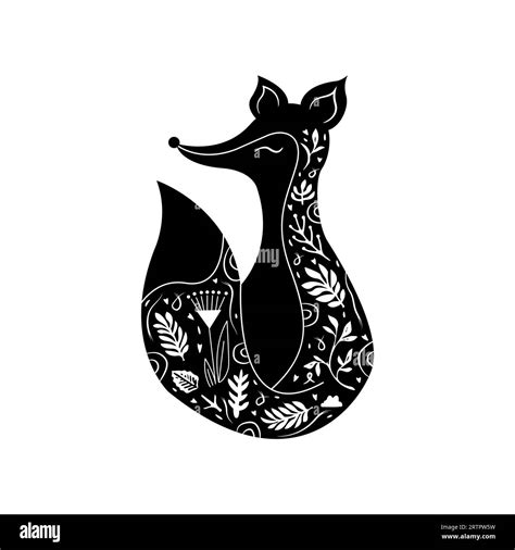 Forest Animal Fox In Linocut Textured Style Isolated On White