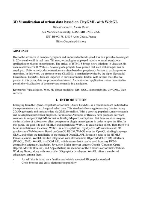 Pdf 3d Visualization Of Urban Data Based On Citygml With Webgl