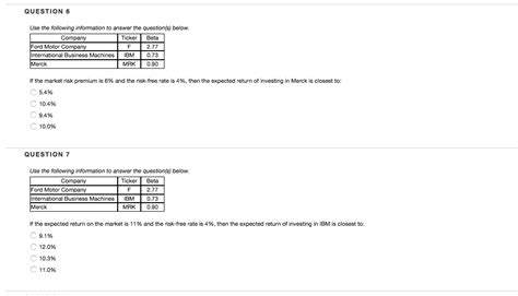 QUESTION 6 Use The Following Information To Answer The Question S