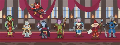 Cartoon Illustration Of Fantasy Rpg Character Classes In Castle