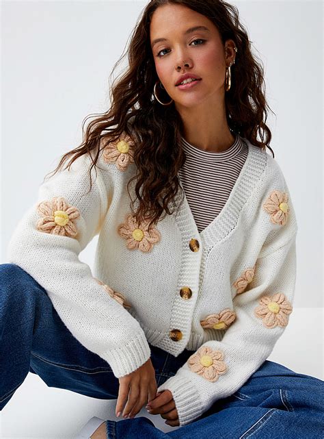 Crocheted Flowers Cardigan Twik Stripes And Patterns Simons