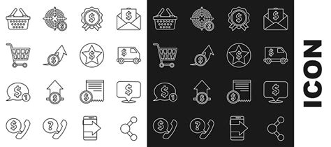 세트 라인 공유 달러 장갑 트럭 가격 태그 금융 성장과 동전 장바구니 바구니 및 스타 아이콘과 음성 거품을 설정합니다 벡터 1위에 대한 스톡 벡터 아트 및 기타 이미지