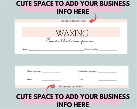 Editable Waxing Consultation Formwaxing Treatment Form Client Consent