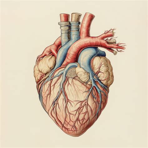Detailed Anatomical Illustration Of The Human Heart With Visible
