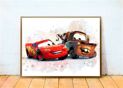 Set 4 Disney Cars Printable Art Watercolor Disney Cars Print Etsy