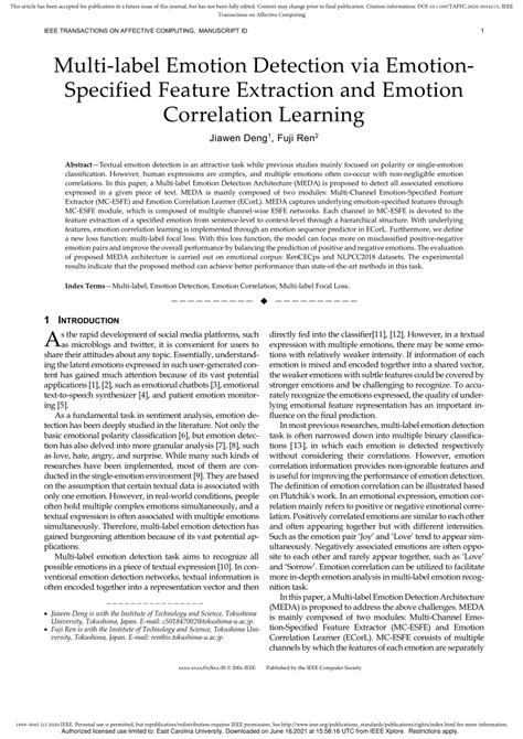 Pdf Multi Label Emotion Detection Via Emotion Specified Feature