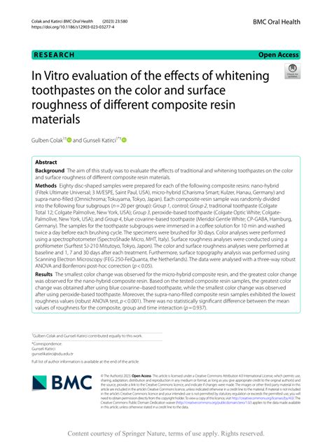 Pdf In Vitro Evaluation Of The Effects Of Whitening Toothpastes On