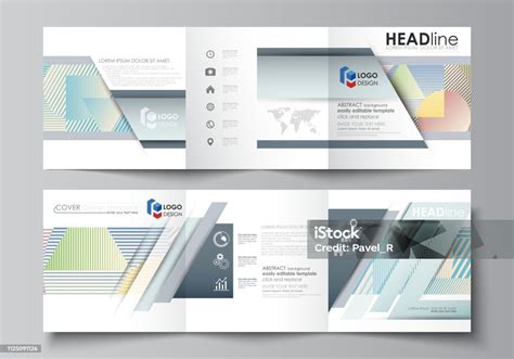 트라이 배 평방 팜플렛에 대 한 비즈니스 템플릿 집합입니다 커버 추상 평면 레이아웃 쉽게 편집 가능한 벡터 전단지 최소한의 디자인 라인 기하학적 도형 형성 아름 다운 배경