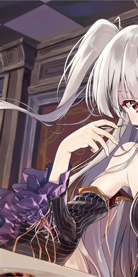 Обои на телефон Аниме Оригинал Длинные Волосы Красные Глаза Седые Волосы 812554