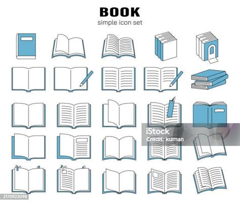 책 아이콘 간단한 선 그리기 벡터 일러스트 레이 션 소재 세트 귀여운 독서 문구 노트 블루 Book Release에 대한 스톡 벡터 아트 및 기타 이미지 Book