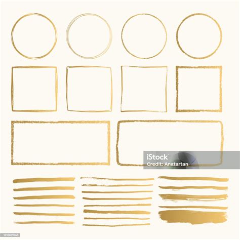 Set Coretan Pensil Coretan Dan Bingkai Pensil Doodle Yang Digambar Tangan Emas Tekstur Buatan