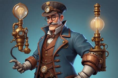 Premium Photo Steampunk Inventor Cartoon Character Illustration