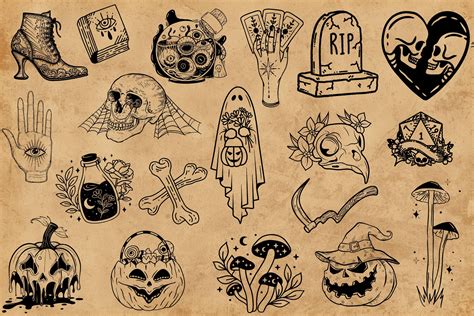 130 Dark And Gothic Tattoo Design Stamps For Procreate Halloween Tattoo Flash Spooky Flash