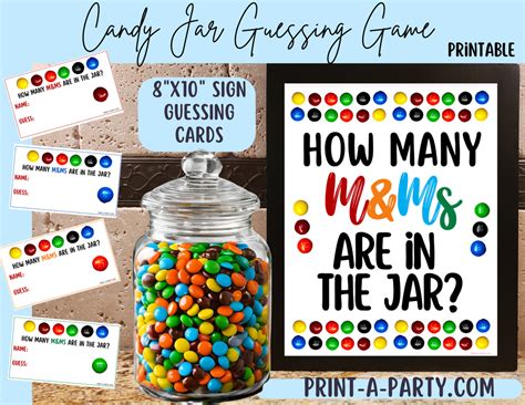 Mandms Candy Jar Guessing Game Printable Sign 8x10 Guessing Cards