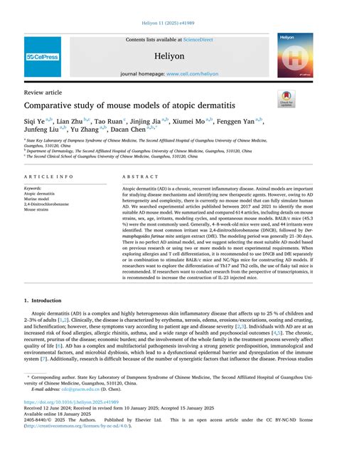 Pdf Comparative Study Of Mouse Models Of Atopic Dermatitis