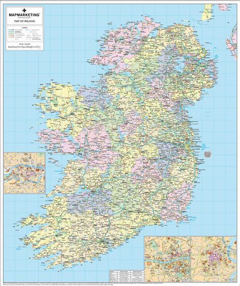 Ireland Political Map Irish Wall Map With Roads And County Desertcart